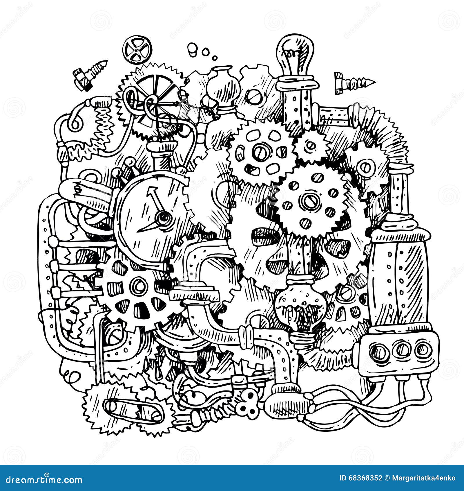 Sketch steampunk mechanism stock vector. Illustration of metallic ...