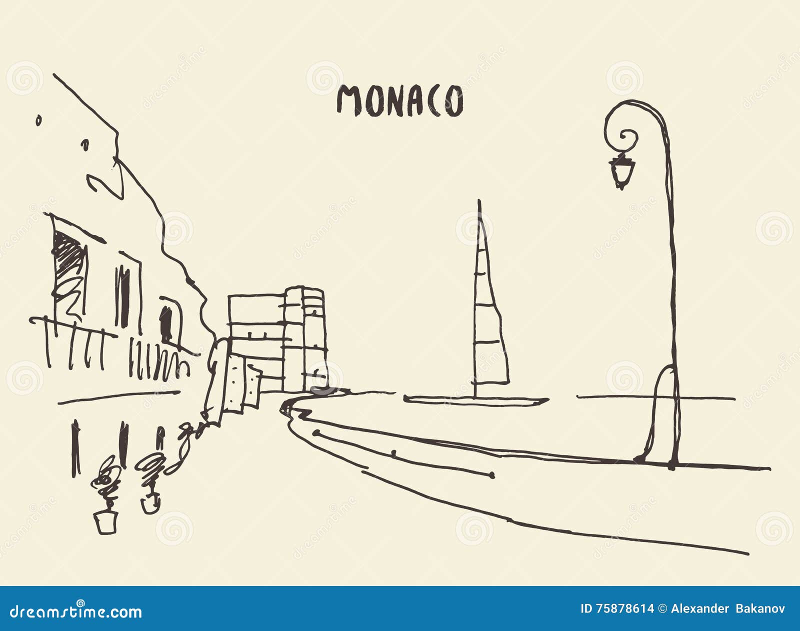 Sketch of Streets in Monaco, Vector Drawn. Stock Vector - Illustration ...