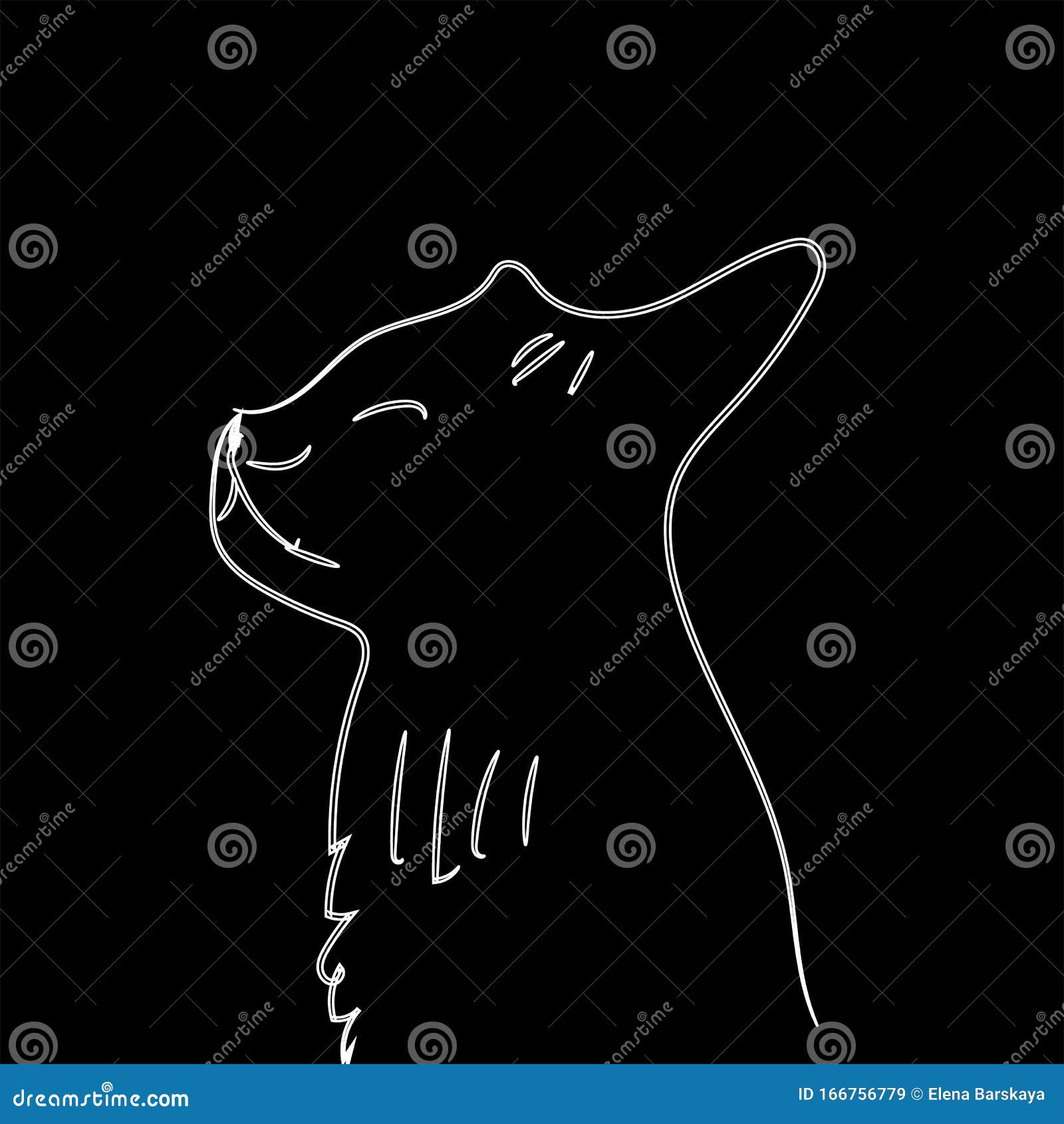 A Sketch of a Strict Cat in Profile is Made with a White Brush Stock ...