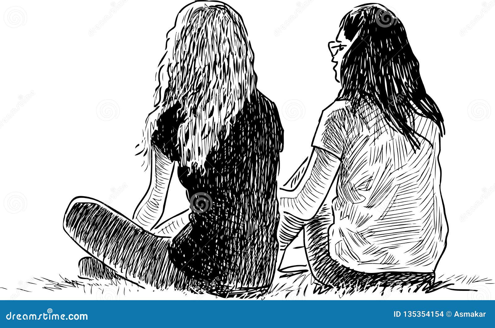 Sketch of the Students Resting on the Grass Stock Vector - Illustration ...