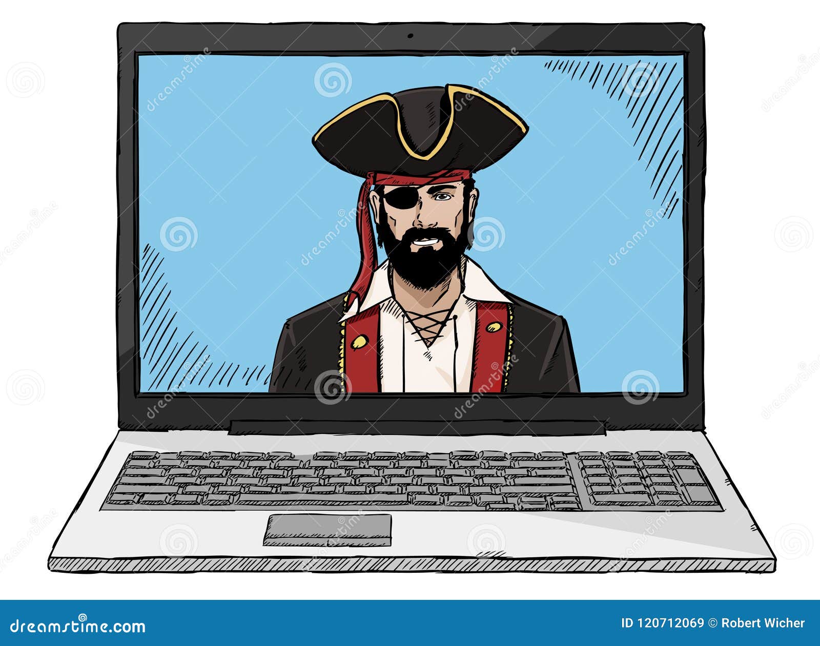 Web Pirate With Laptop. ?opyright Infringement Concept. Flat Design ...