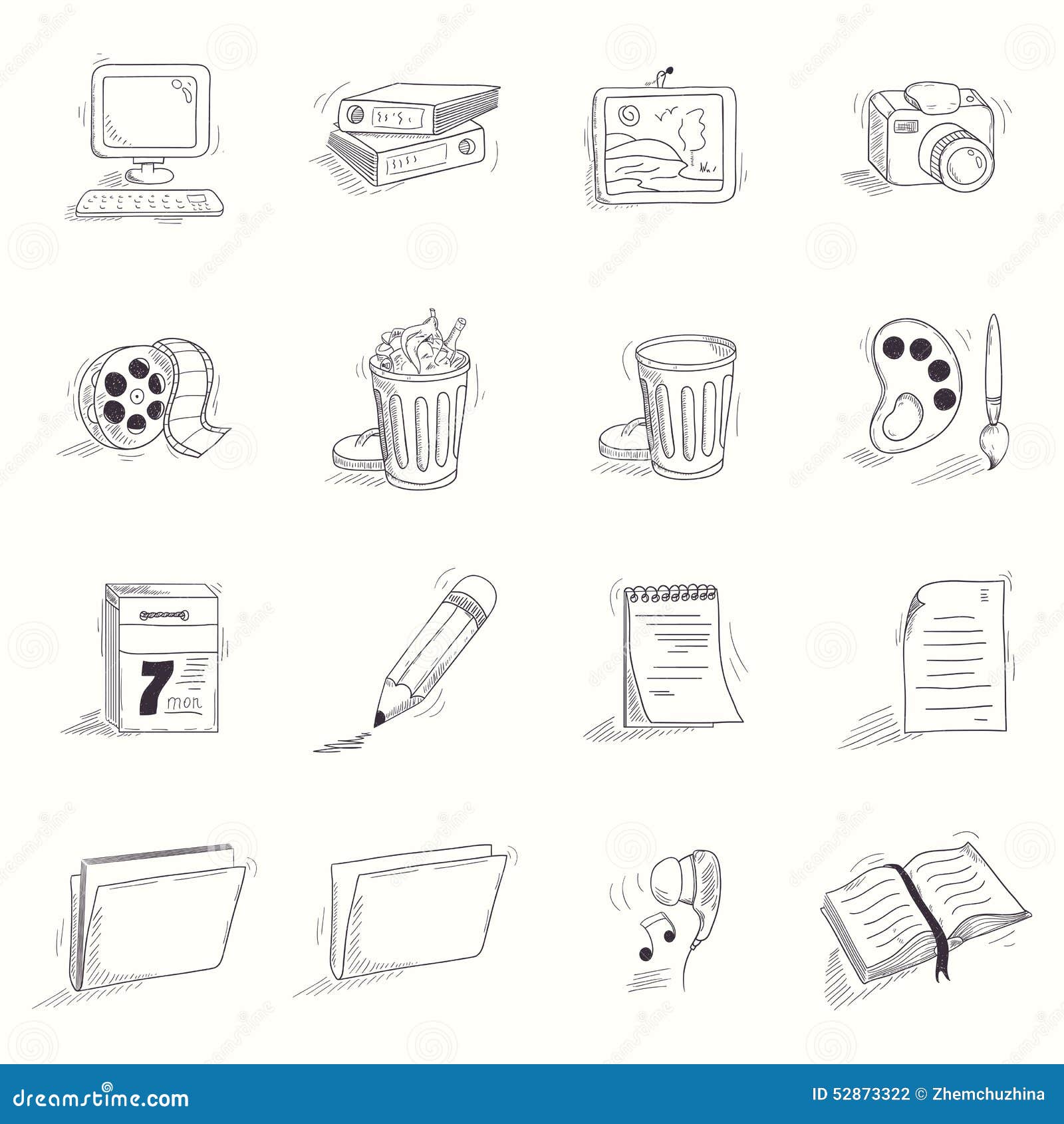 Sketch Style Desktop Icons Set Stock Vector - Illustration of document ...