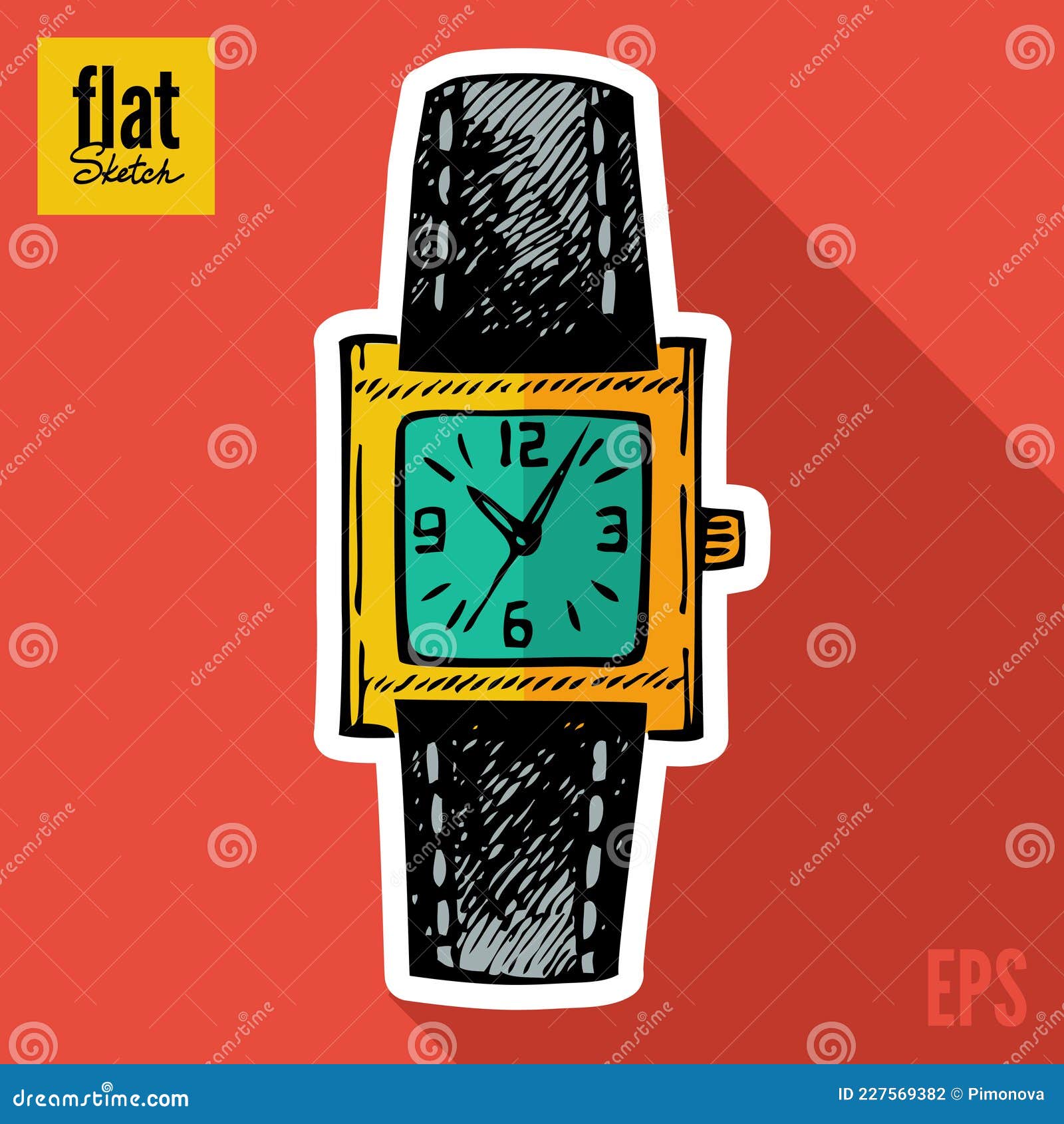Sketch Style Hand Drawn Clock Flat Icon Stock Vector - Illustration of ...