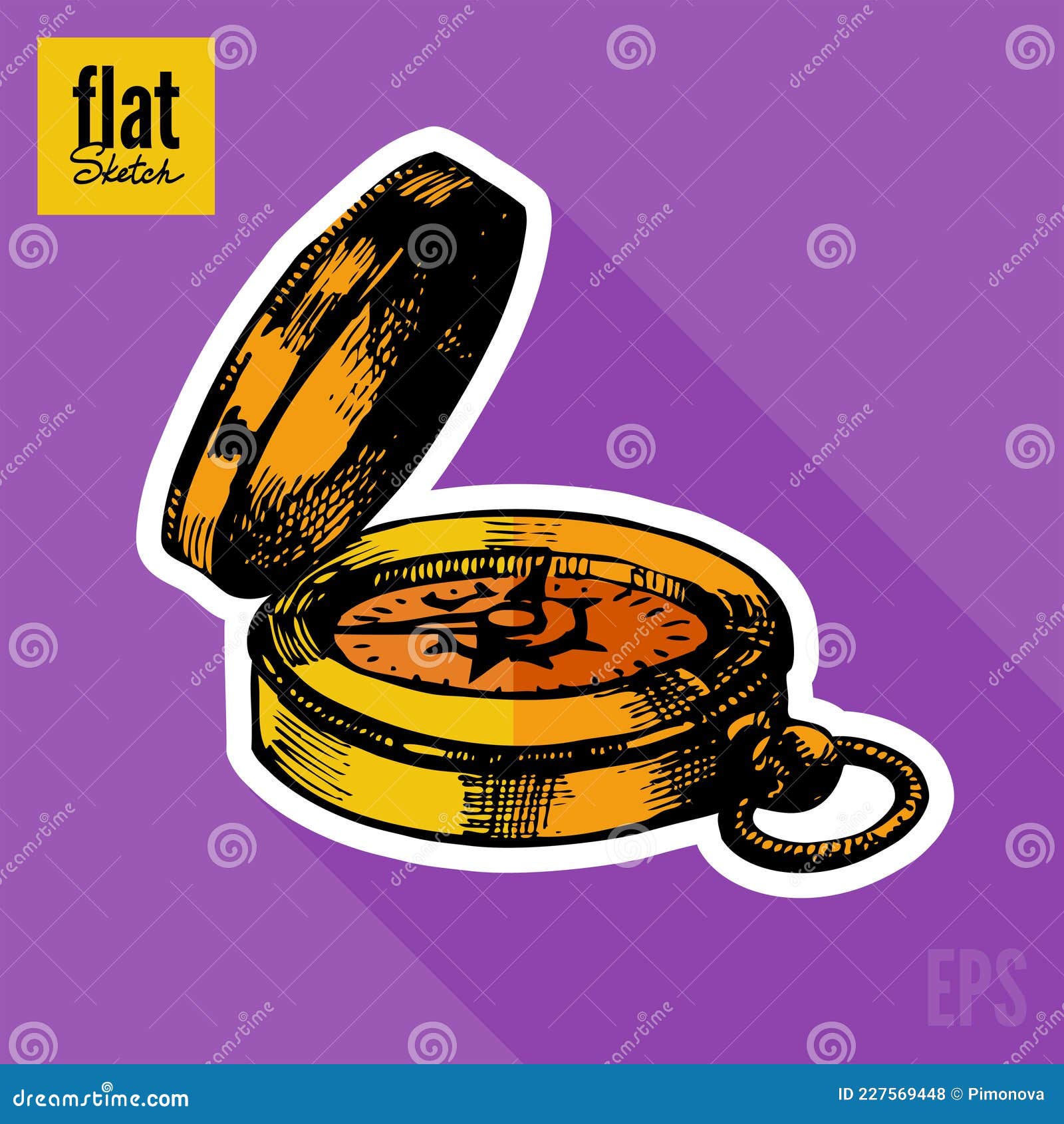 Sketch Style Hand Drawn Mariner`s Compass Flat Icon Vector Illustration ...