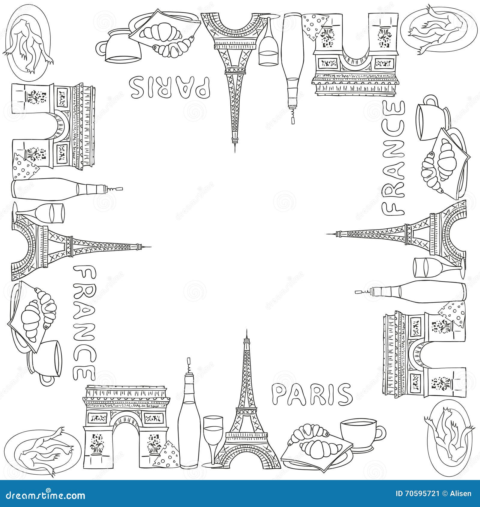 Sketch Style Hand Drawn Paris Frame. Stock Vector - Illustration of ...