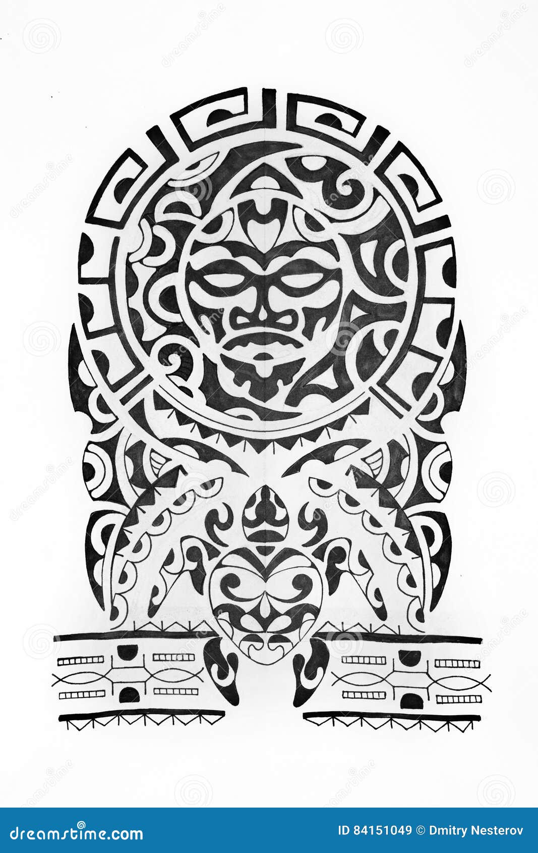 Sketch in the Style of Polynesia on a White Background. Stock ...