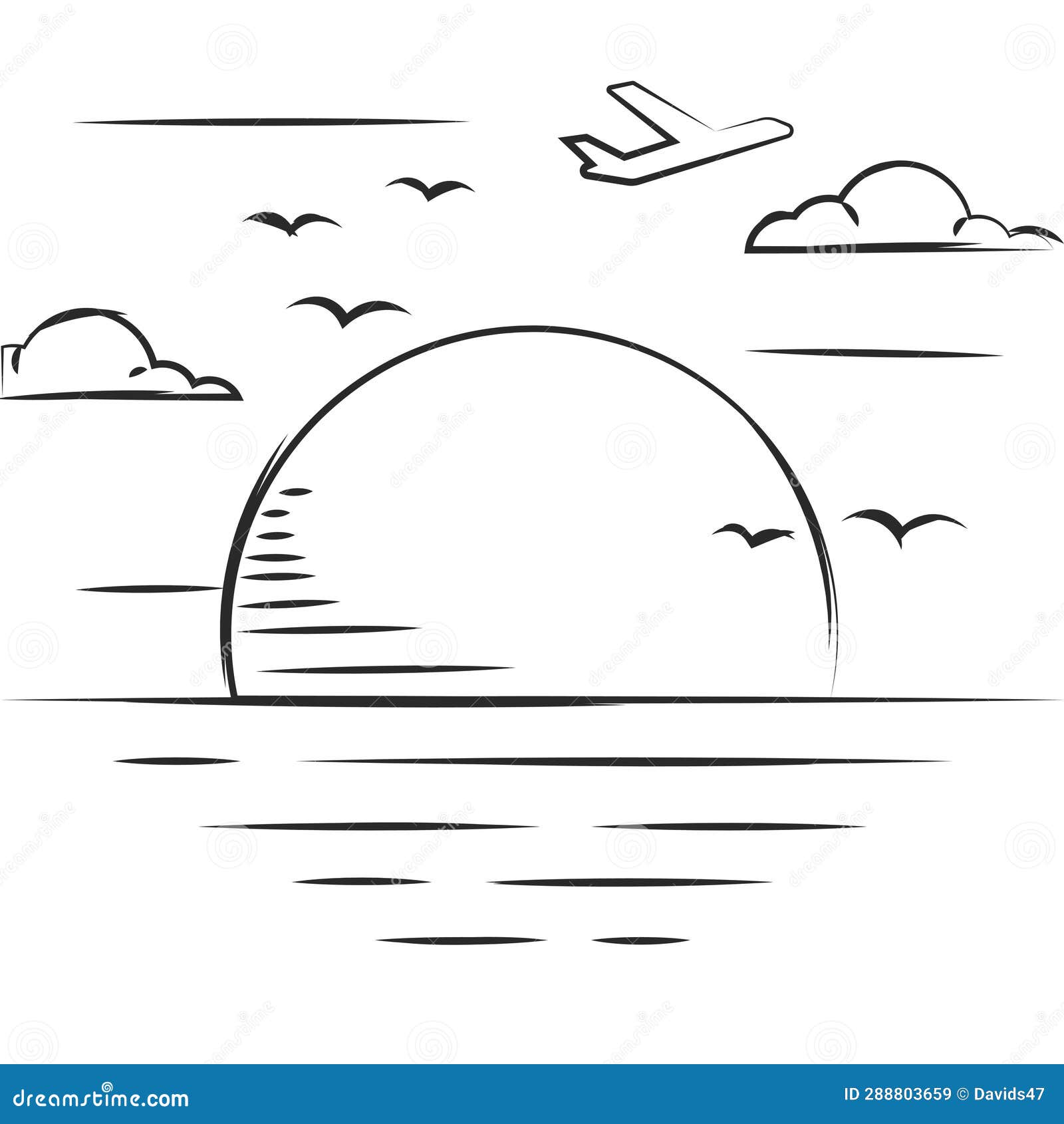 Sketch of a Sunset at Beach Vector Stock Vector - Illustration of ...