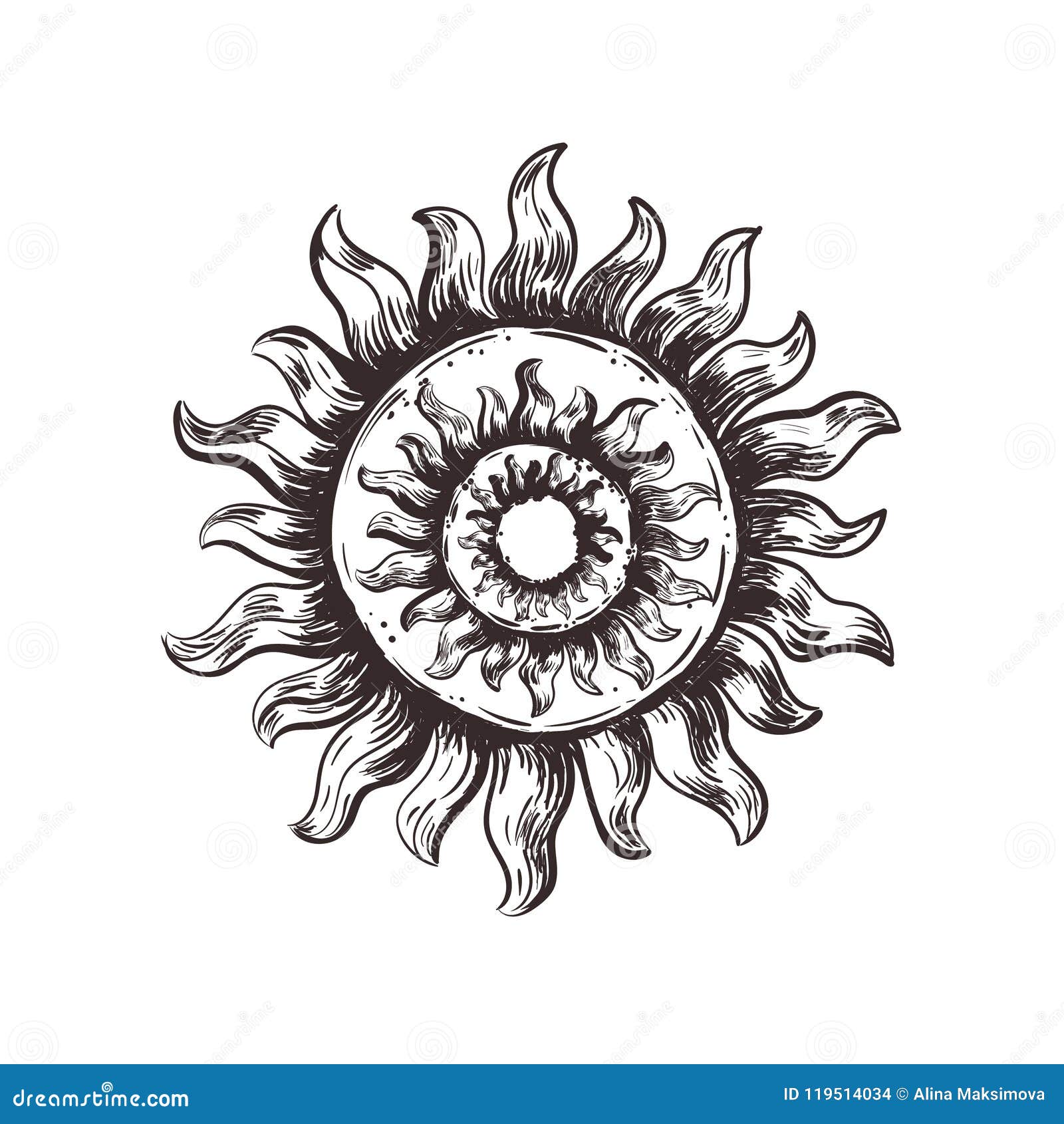 Sketch Symbol of the Sun. Pagan Sun Vector Stock Vector - Illustration ...