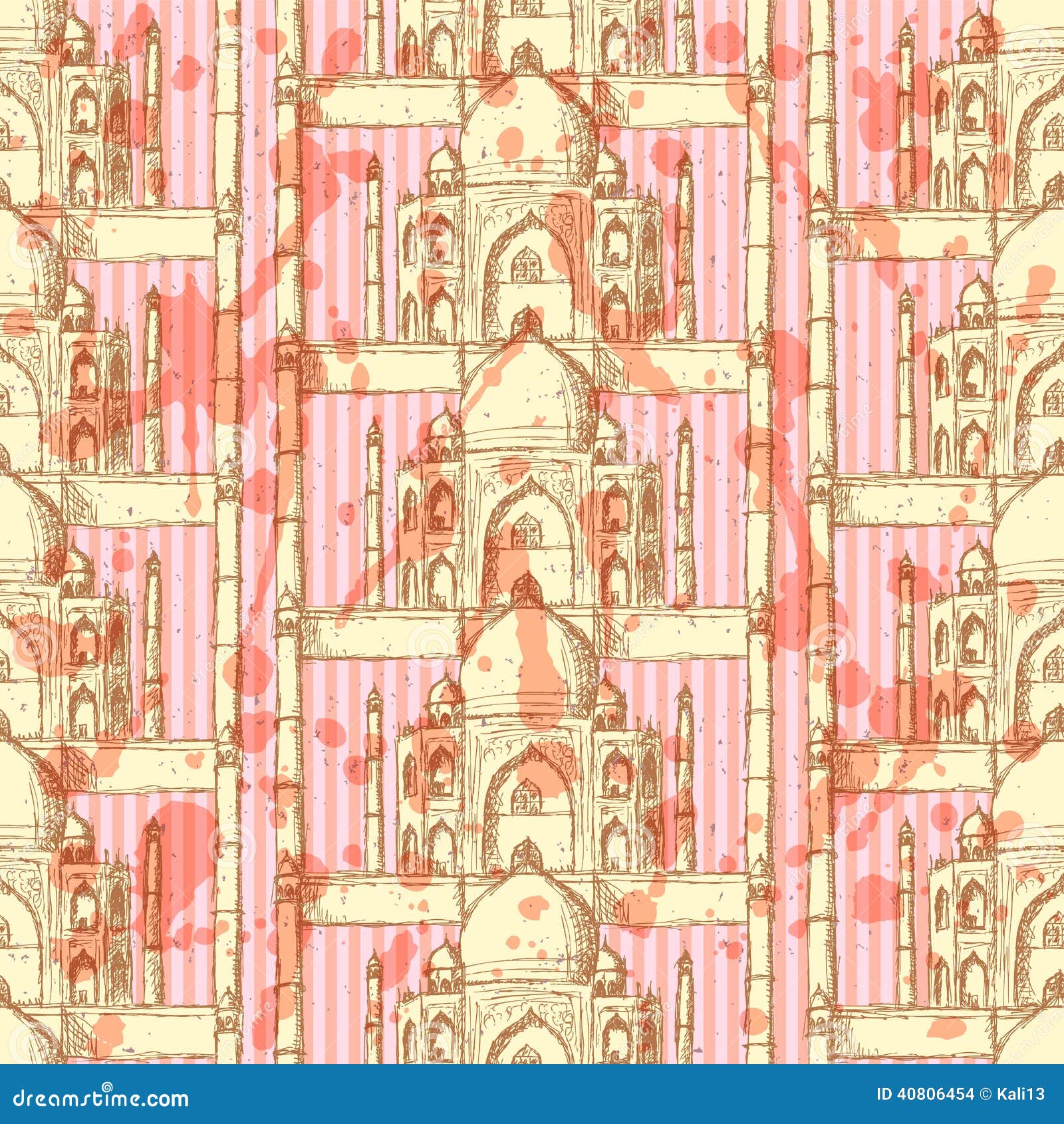 Sketch Taj Mahal, Seamless Pattern Stock Illustration - Illustration of ...