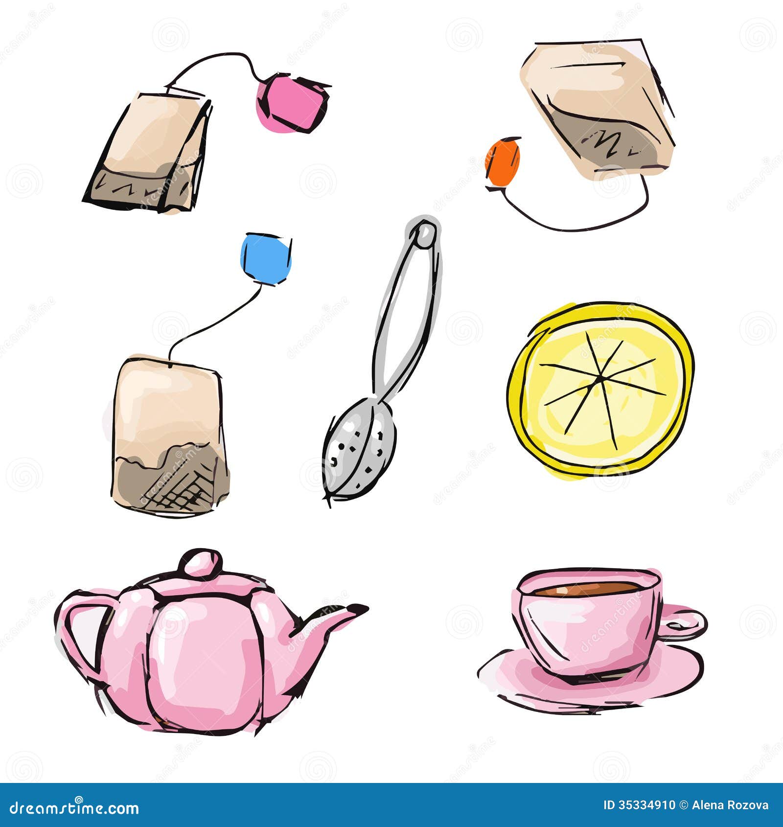 Sketch of tea icons stock illustration. Illustration of infuser - 35334910