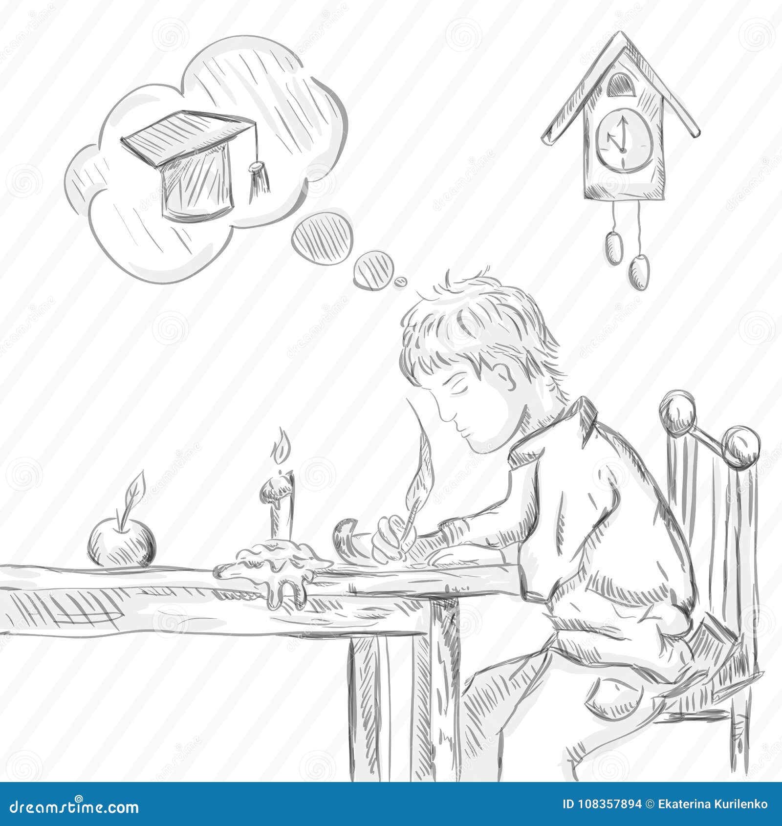 Sketch Of Teen Girl Portrait In Medical Face Mask, With Long Hair And ...