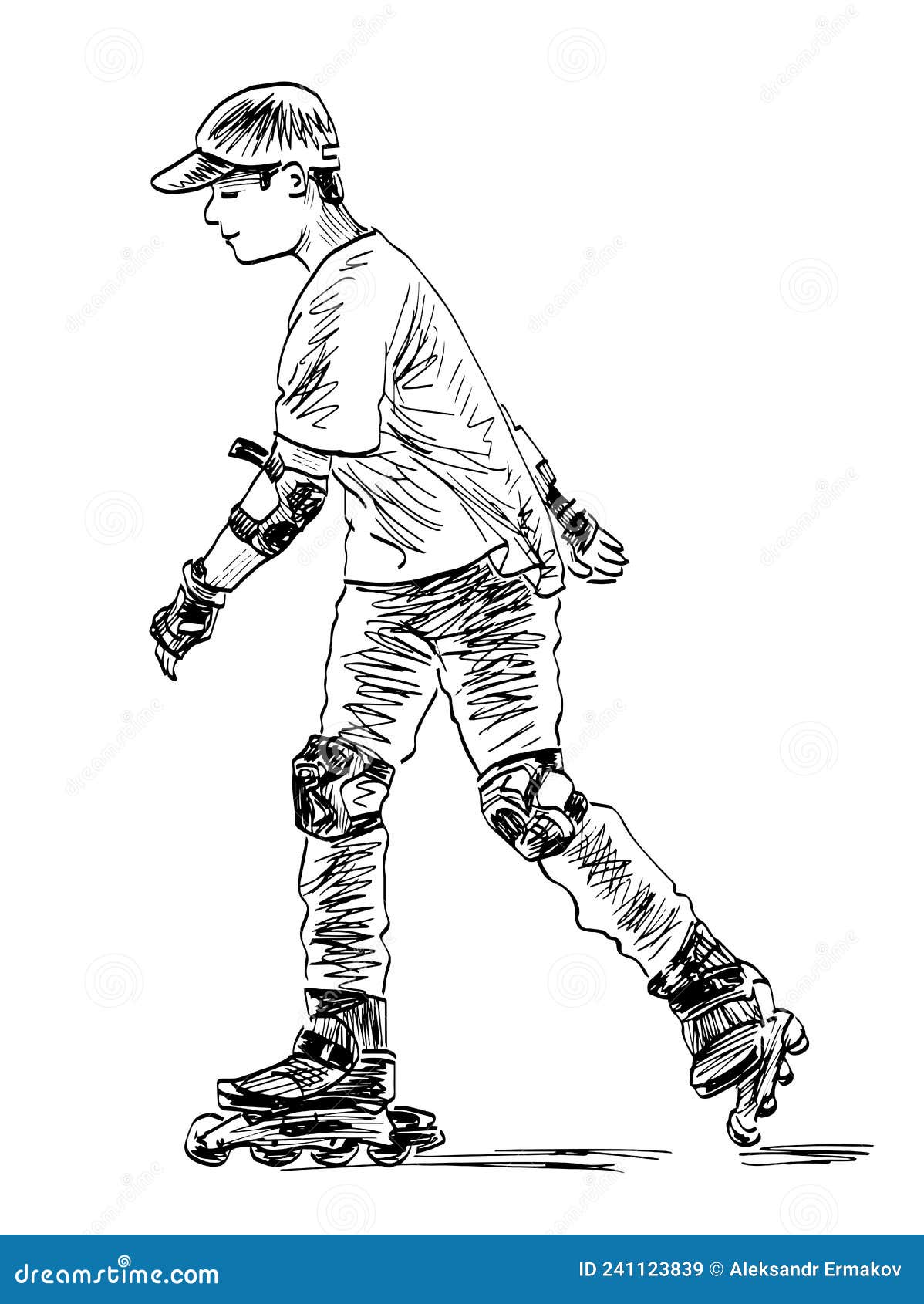 Sketch of Teenage Boy Rollerblading on Summer Day Stock Vector ...