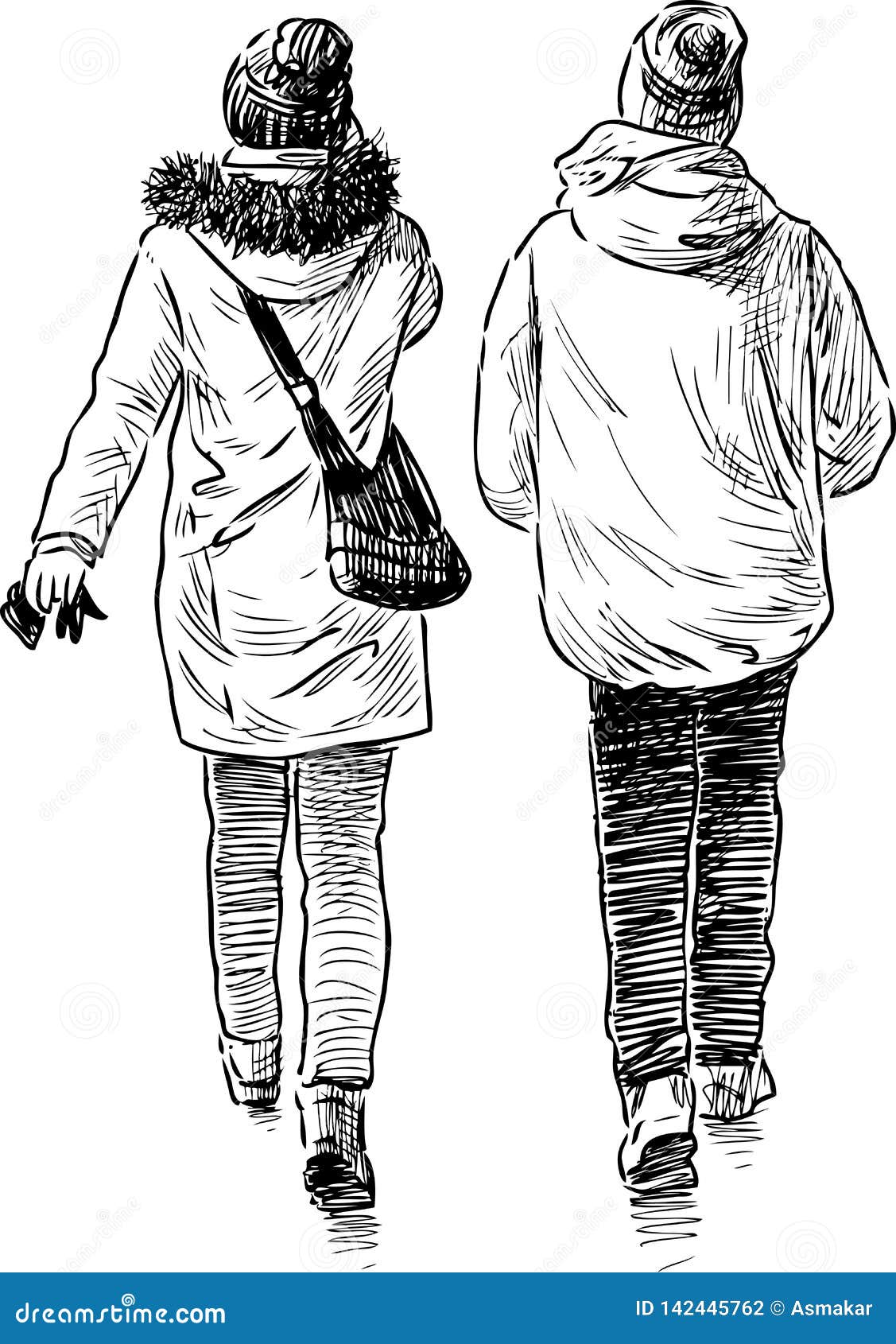 Sketch of Teenagers Going on a Stroll Stock Vector - Illustration of ...