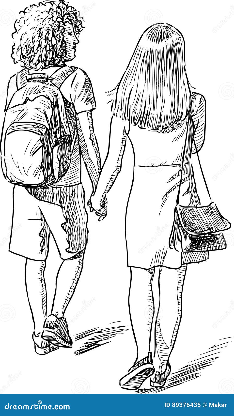 Sketch of the Teens on a Stroll Stock Vector - Illustration of dwellers ...