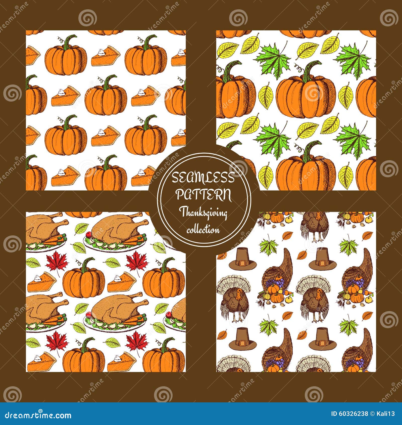 Sketch Thanksgiving Patterns Stock Vector - Illustration of color ...