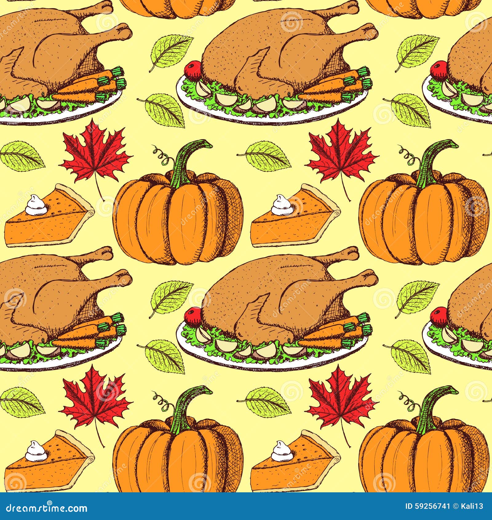 Sketch Thanksgiving Seamless Pattern Stock Vector - Illustration of ...
