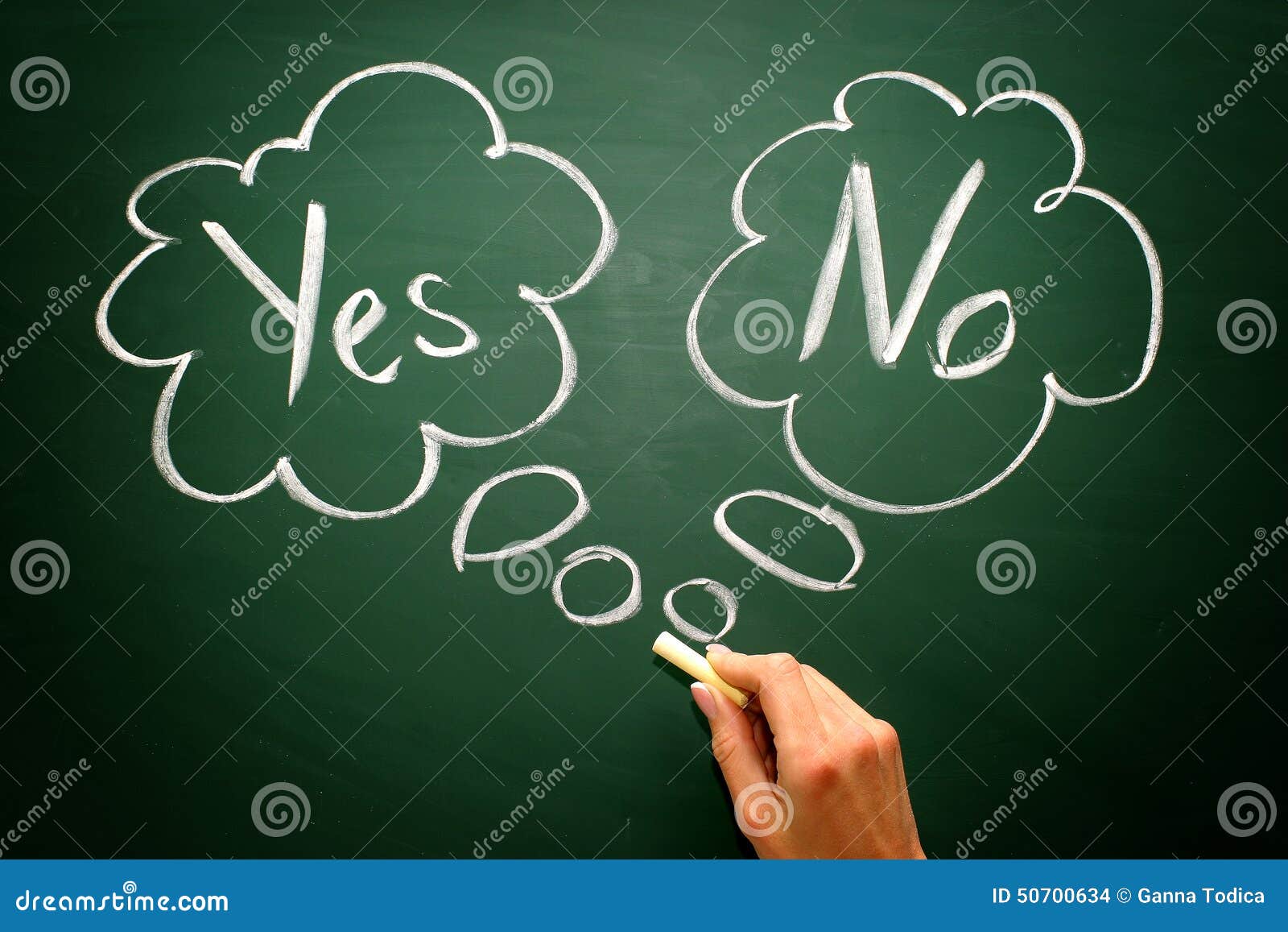 Sketch Think about Yes or No in Front of Blackboard Stock Photo - Image ...