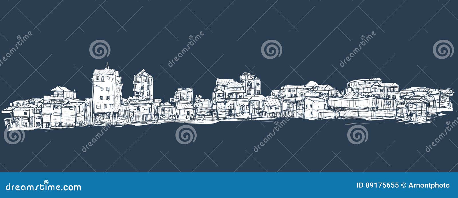 Sketch of Townscape in Phnom Penh Slum, Free Hand Draw Stock Vector ...