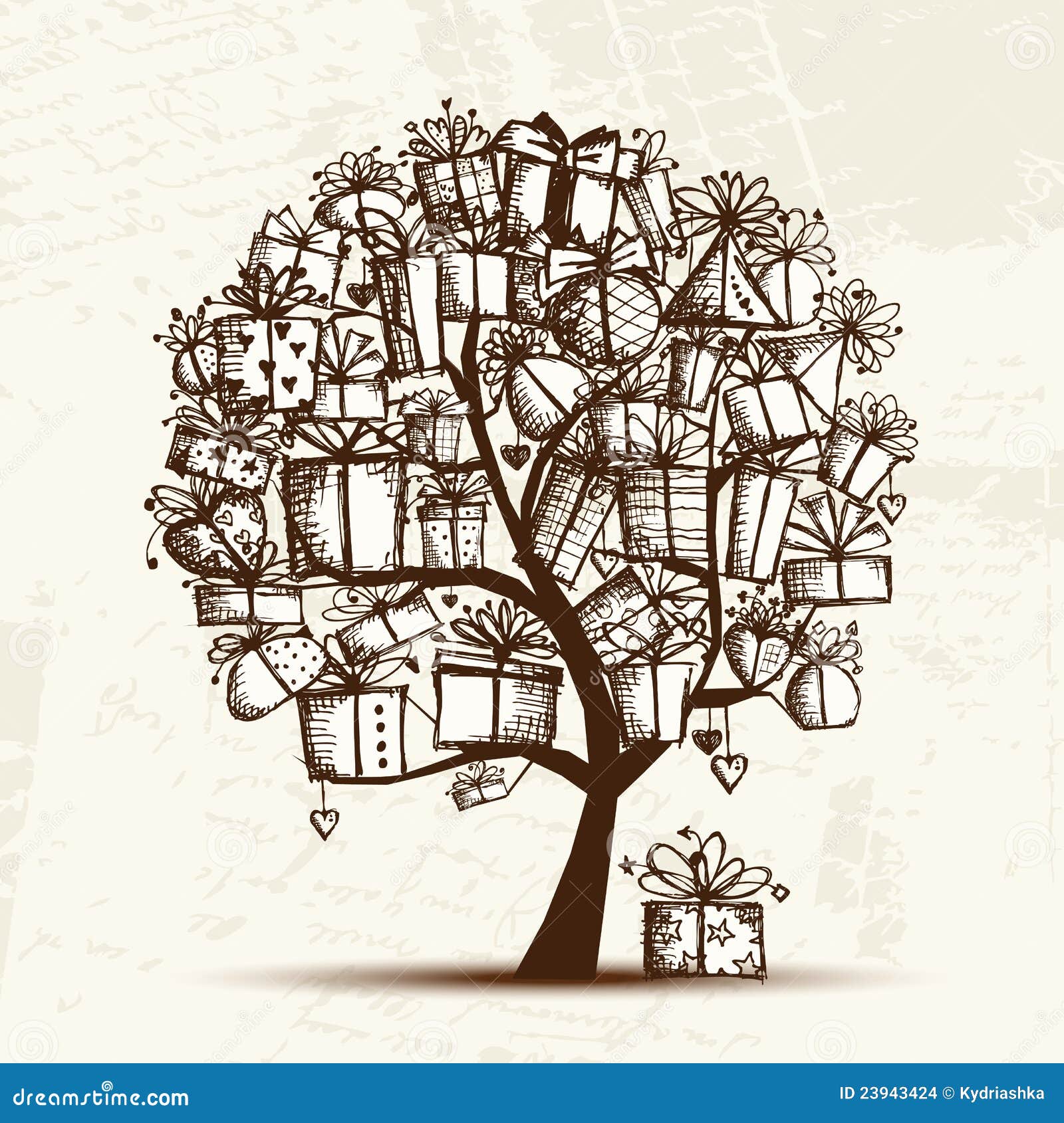 Sketch Tree with Gift Boxes for Your Design Stock Illustration ...