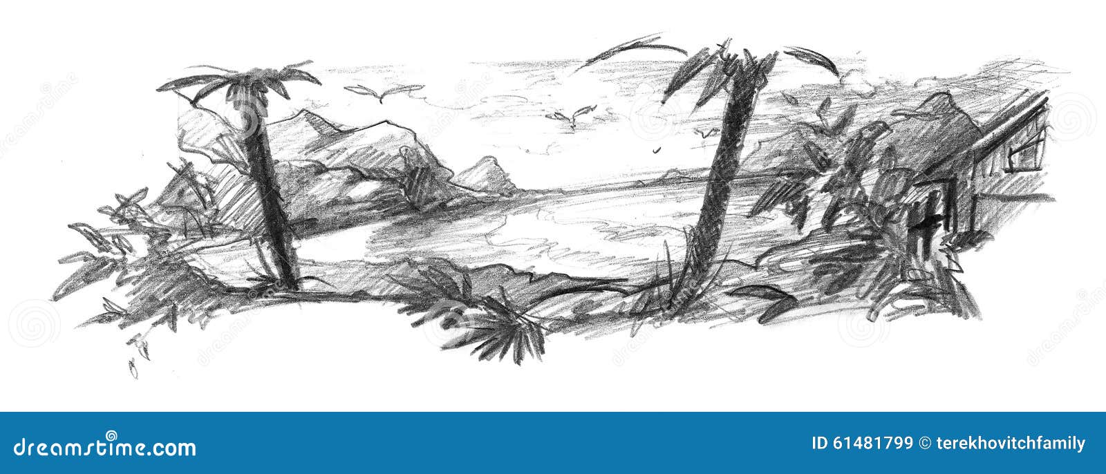 Sketch of Tropical Paradise Stock Illustration - Illustration of ...