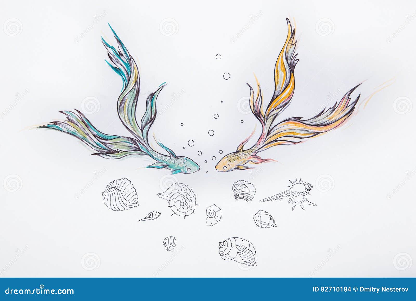 Sketch of Two Fishes on White Background. Stock Illustration ...