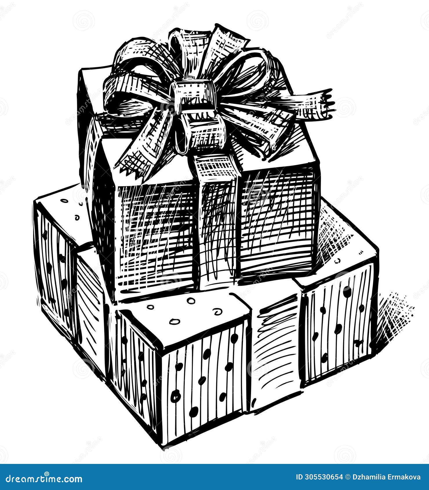 Sketch of Two Gift Boxes with Ribbon Tied in Decorative Bow, Vector ...