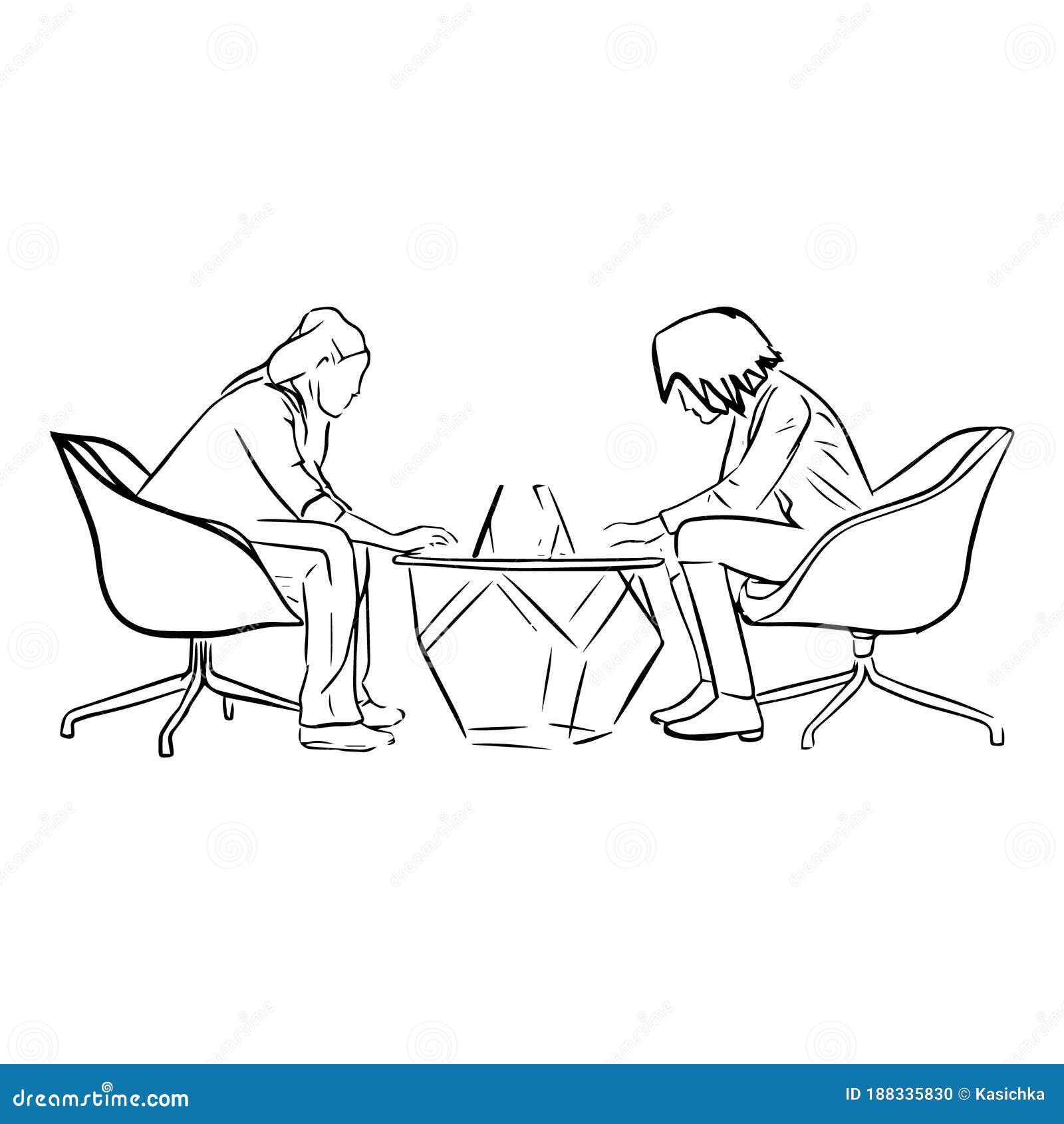 Sketch of Two People Sit and Work Stock Vector - Illustration of ...