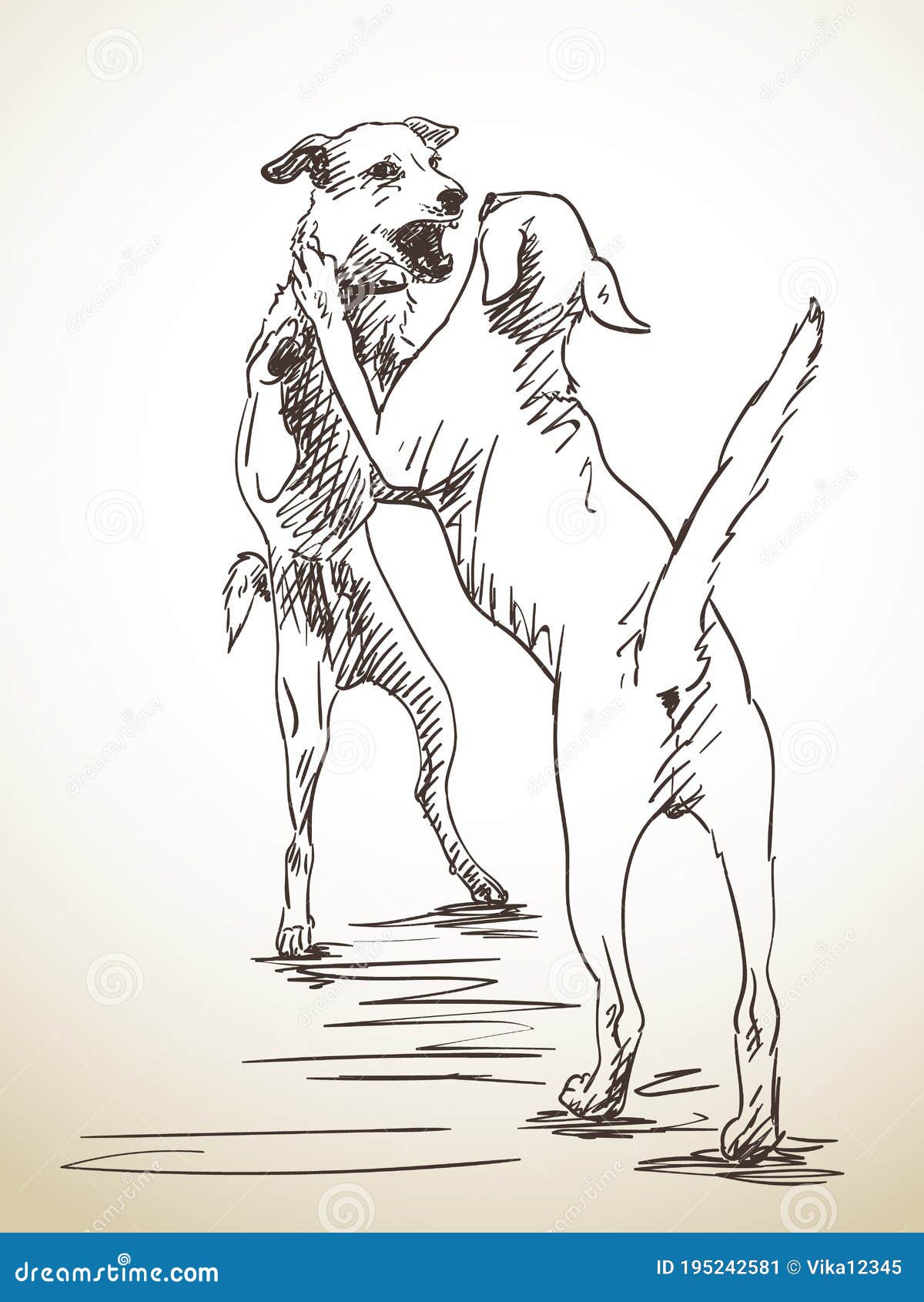 Sketch of two playing dogs stock vector. Illustration of dogs - 195242581
