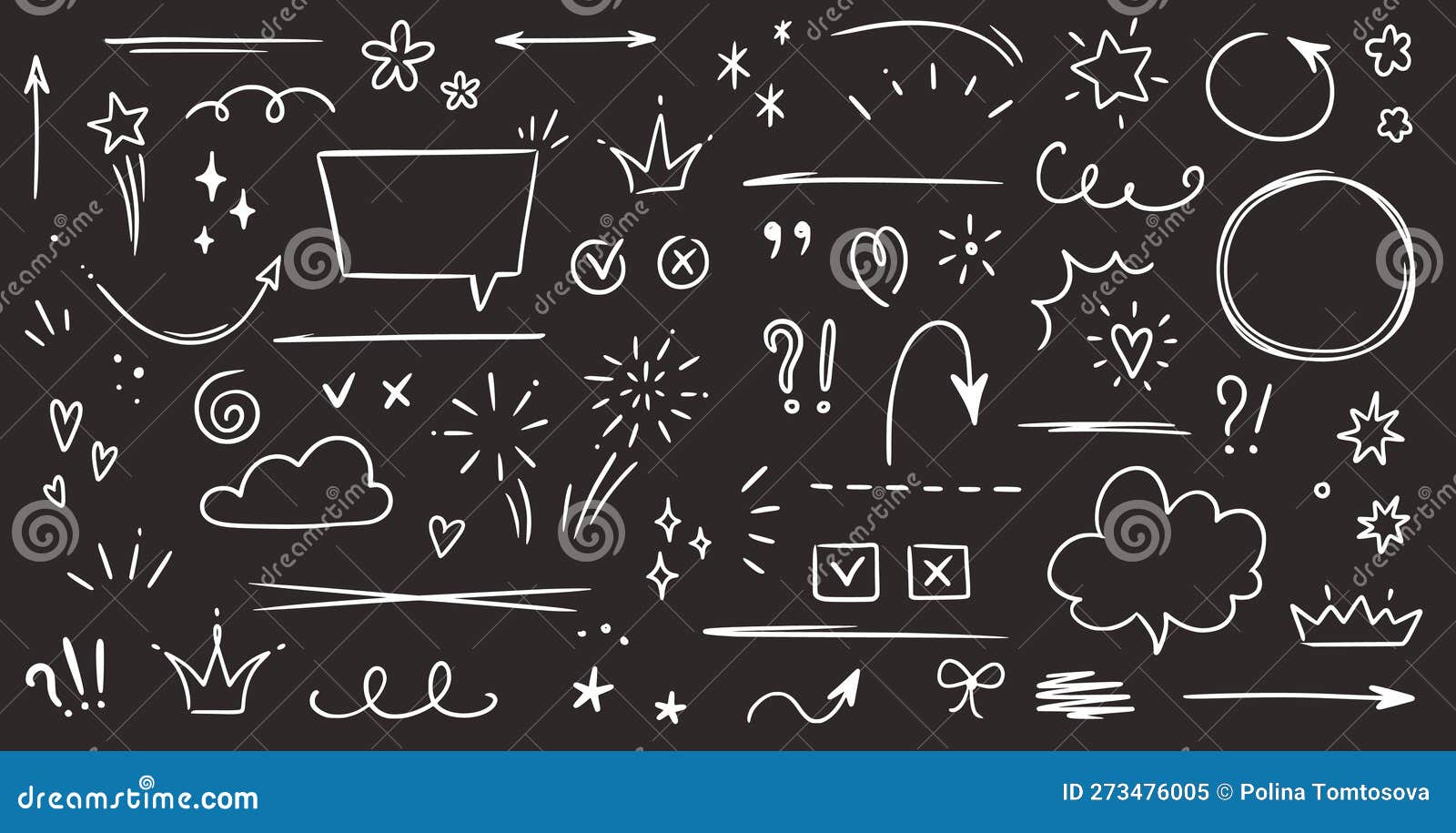 Sketch Underline, Emphasis, Arrow Shape Set on Chalkboard Background ...