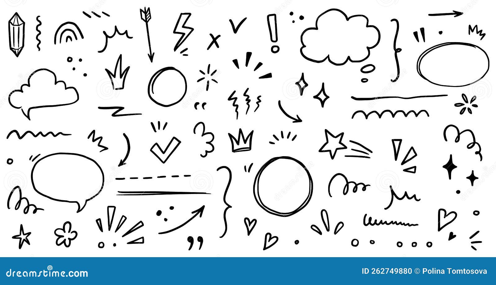 Sketch Underline, Emphasis, Arrow Shape Set. Hand Drawn Brush Stroke ...