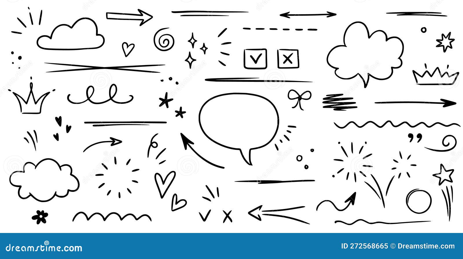 Sketch Underline, Emphasis, Arrow Shape Set. Hand Drawn Brush Stroke ...