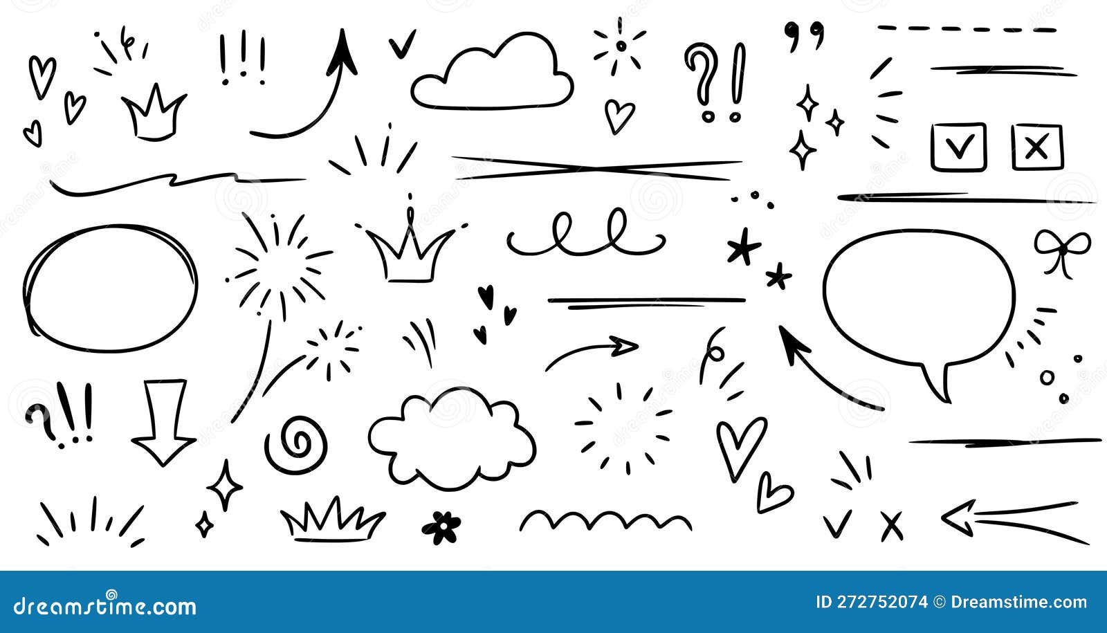 Sketch Underline, Emphasis, Arrow Shape Set. Hand Drawn Brush Stroke ...