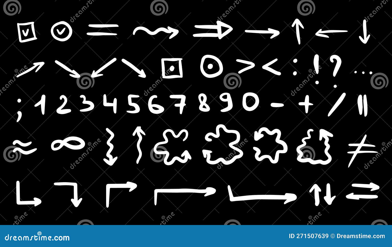 Sketch Underline, Numbers, Symbols, Arrow Shape Set. Hand Drawn Check ...