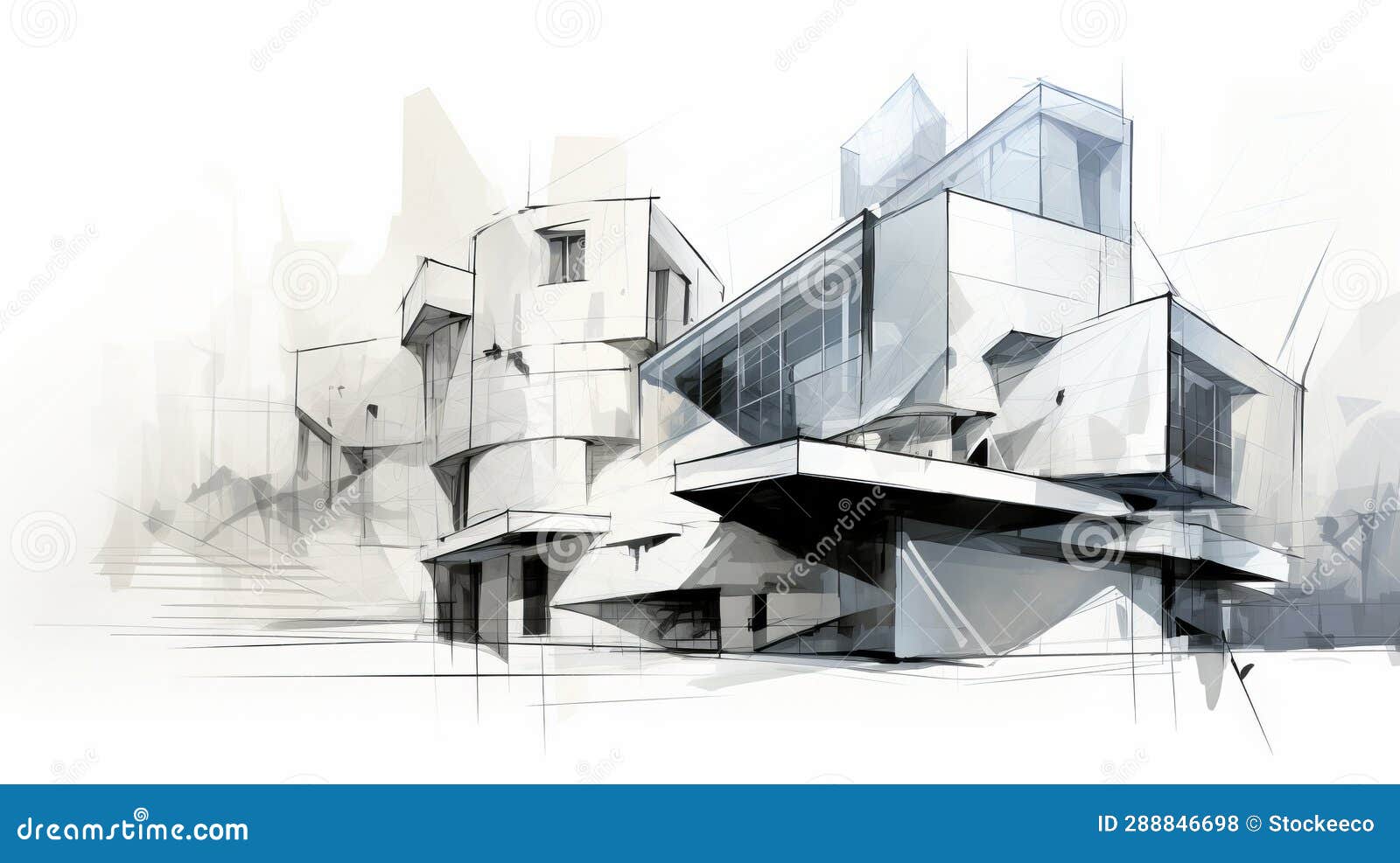 Abstract Architecture Sketch: Soft Cubism with Organic Forms Stock ...