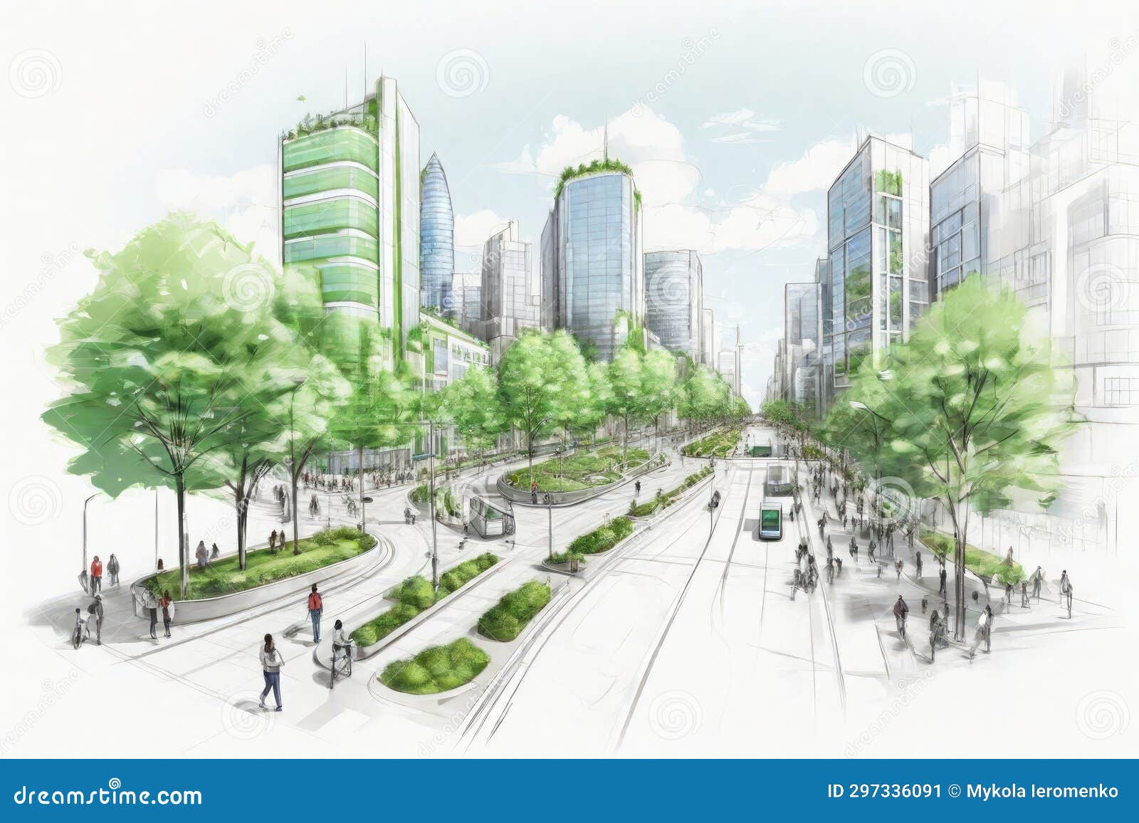 Sketch of an Urban Street in a Modern Metropolis. Stock Illustration ...