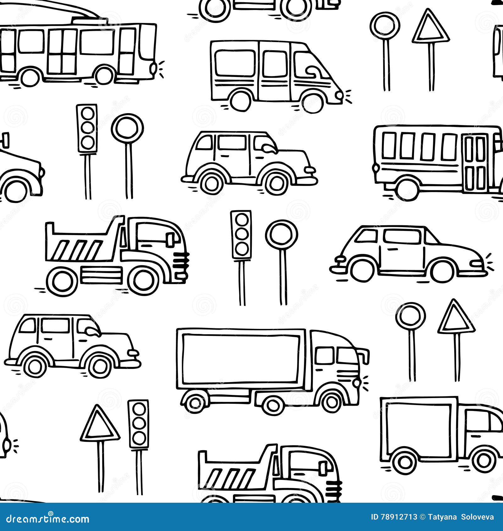 Sketch Urban Transportation Vector Seamless Pattern. Stock Vector ...