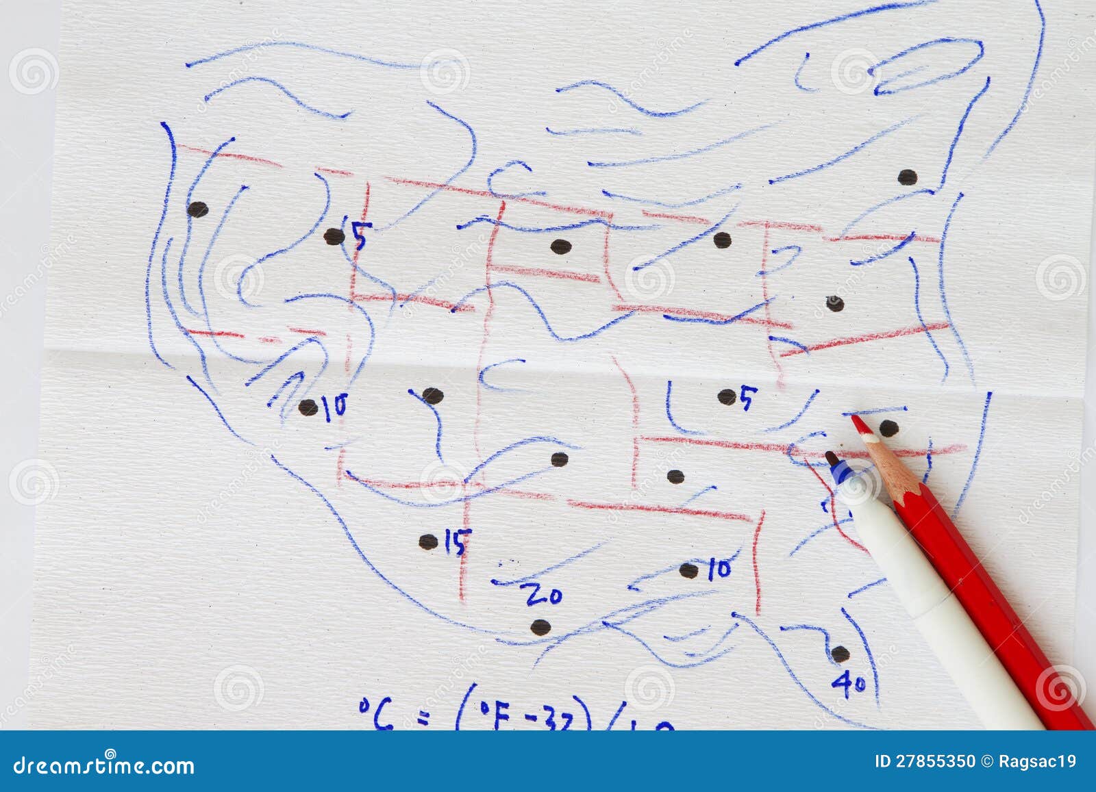 Sketch of US Map with Temperature Stock Photo - Image of white ...