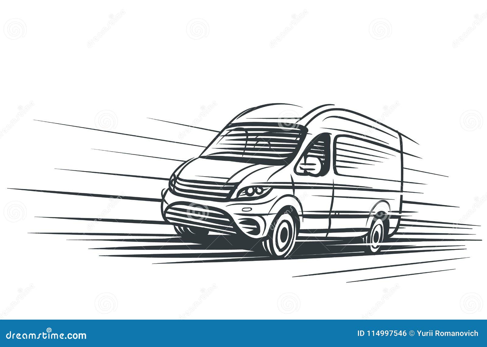 Sketch of Van Moving on Highway. Vector Stock Vector - Illustration of ...