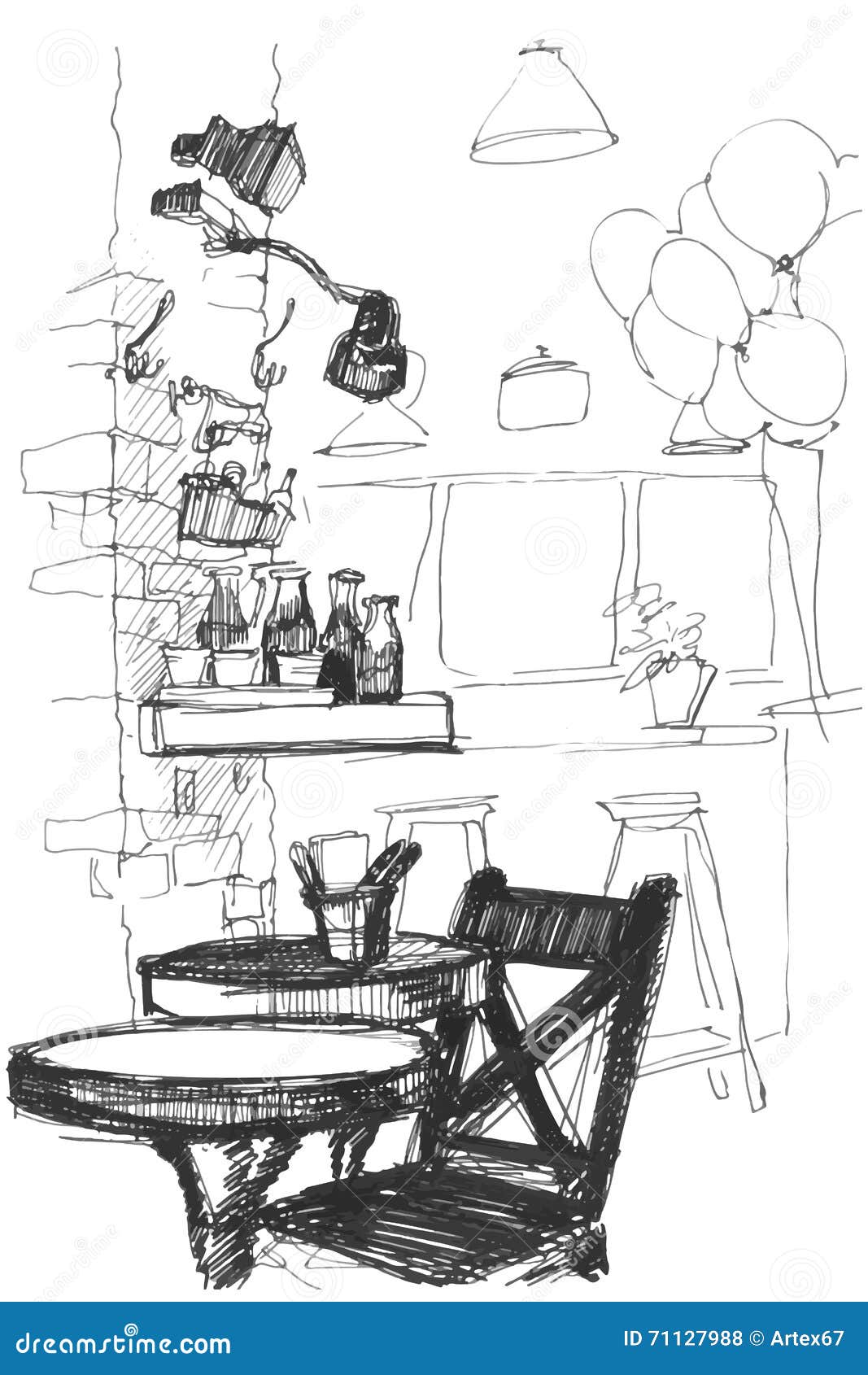 Sketch of a Vector Table and Chair in the Interior of a Cafe Stock ...