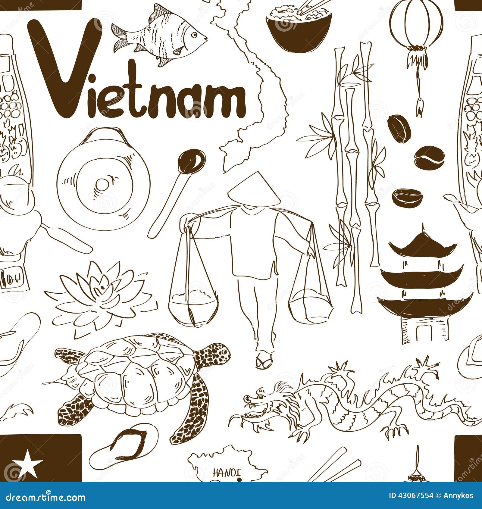 Sketch Vietnam Seamless Pattern Stock Vector - Illustration of asia ...