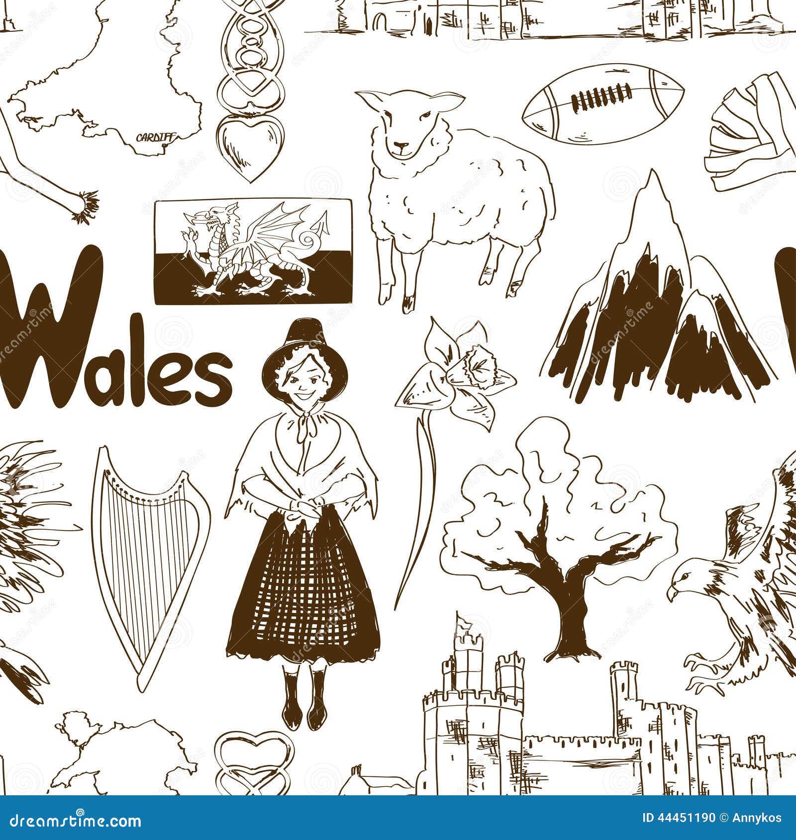 Sketch Wales Seamless Pattern Stock Vector - Illustration of doodle ...
