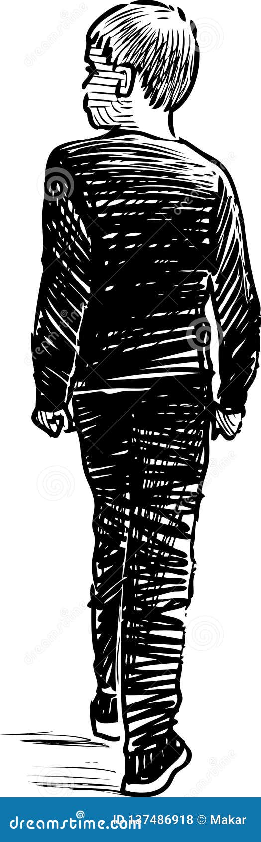 A Sketch of a Walking Little Boy Stock Vector - Illustration of sketch ...