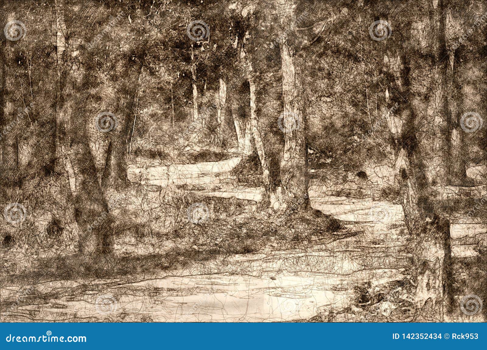 Sketch of a Walking Path through the Autumn Forest Stock Illustration ...