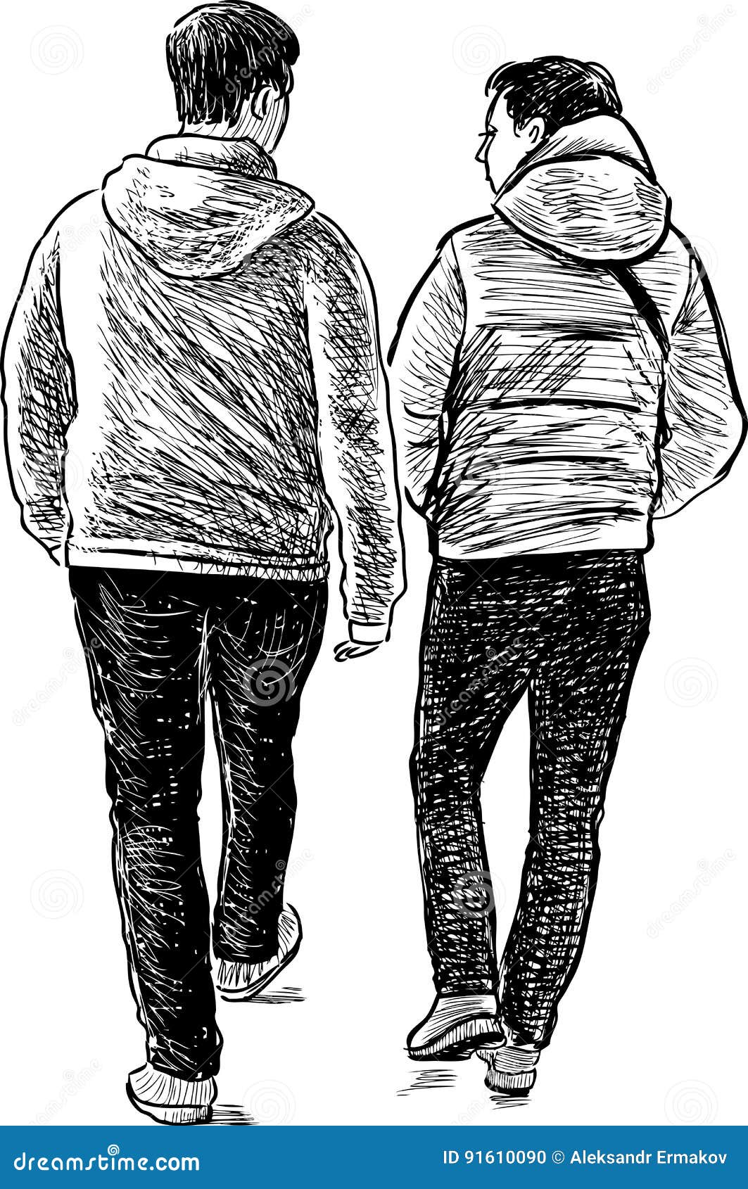 Sketch of the Walking Young Men Stock Vector - Illustration of ...