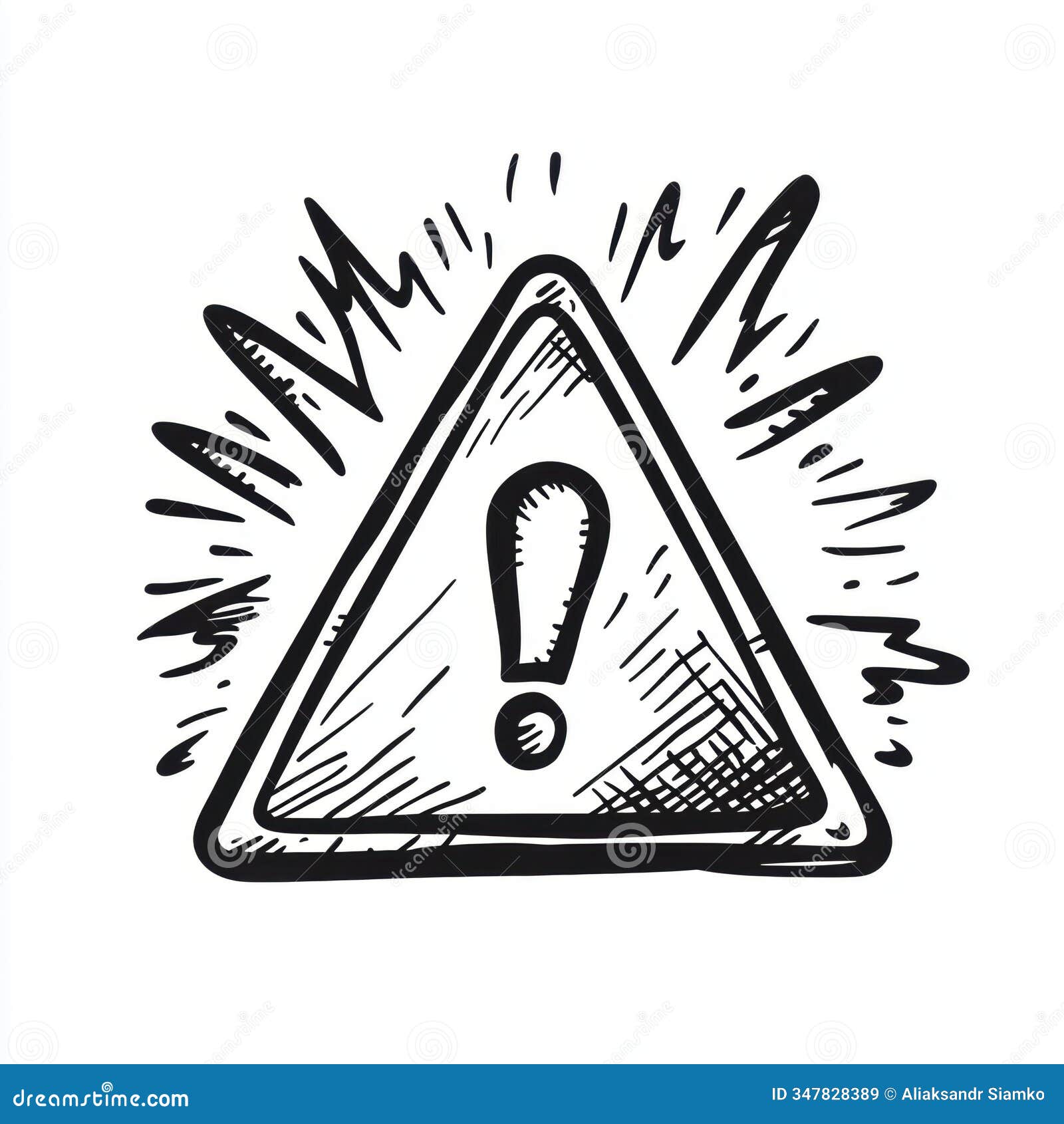 Sketch of a Warning Sign with Exclamation Point and Rays Stock ...