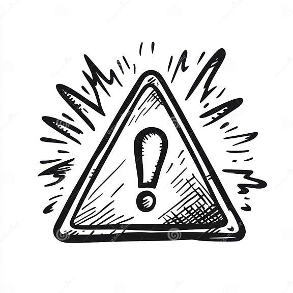 Sketch of a Warning Sign with Exclamation Point and Rays Stock ...
