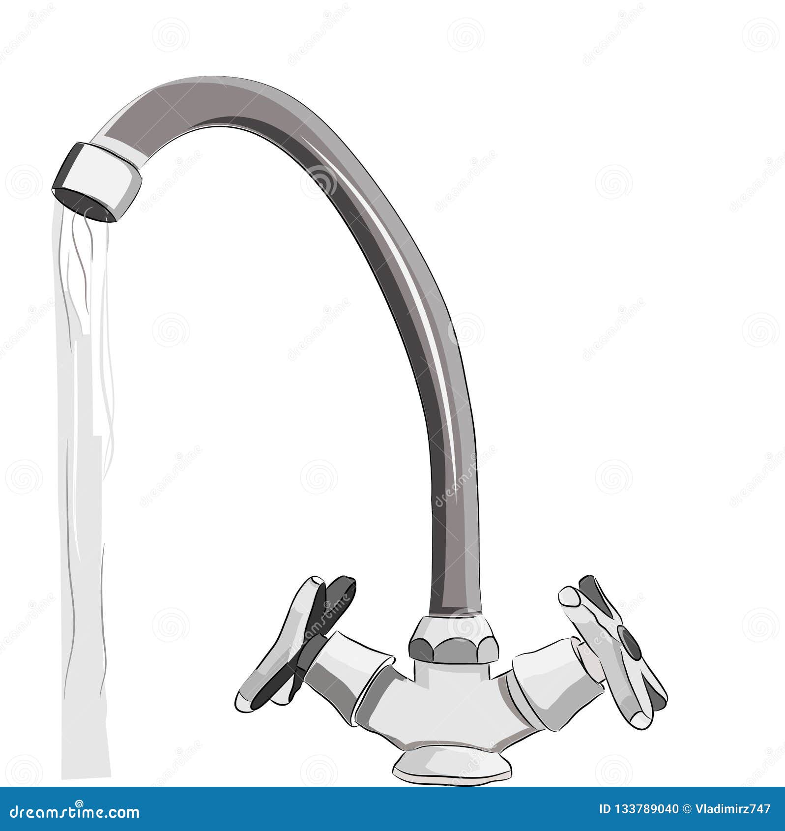 Sketch of Water Tap with Water Jet Stock Vector - Illustration of drop ...