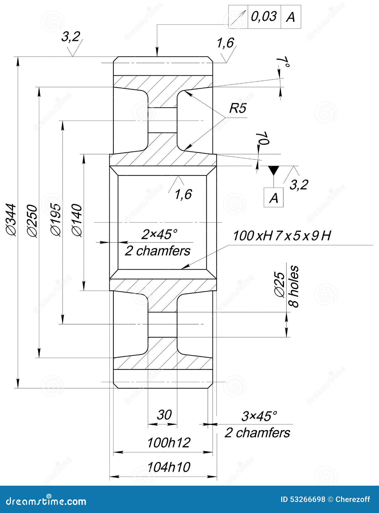 Cap Sketch With Chamfers. Engineering Drawing Cartoon Vector ...