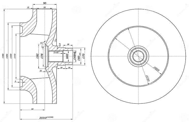 Sketch of Wheel with Section and Hatching Stock Vector - Illustration ...