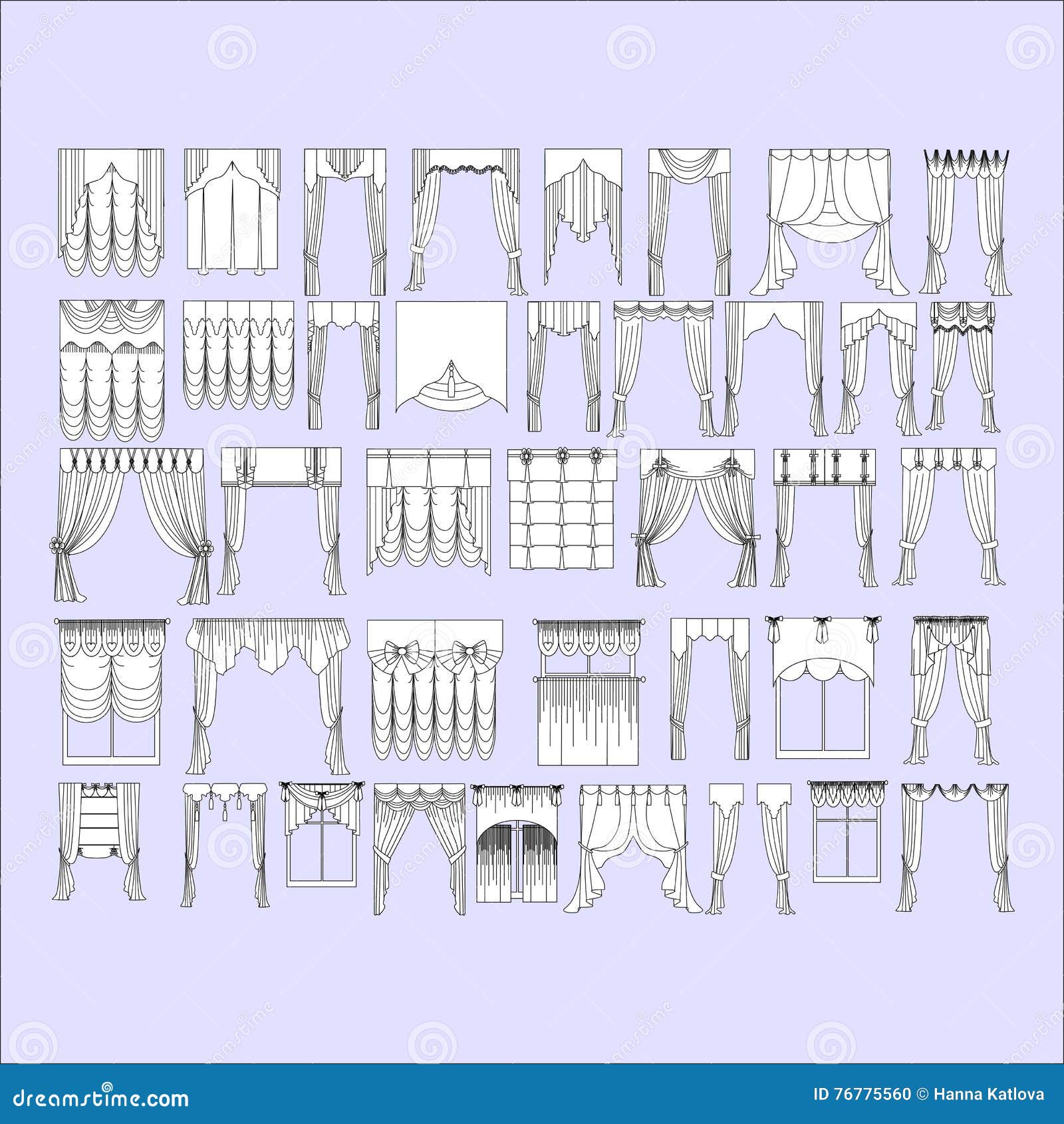 Sketch Window Decorations Painted in the . Classic Curtain Stock ...